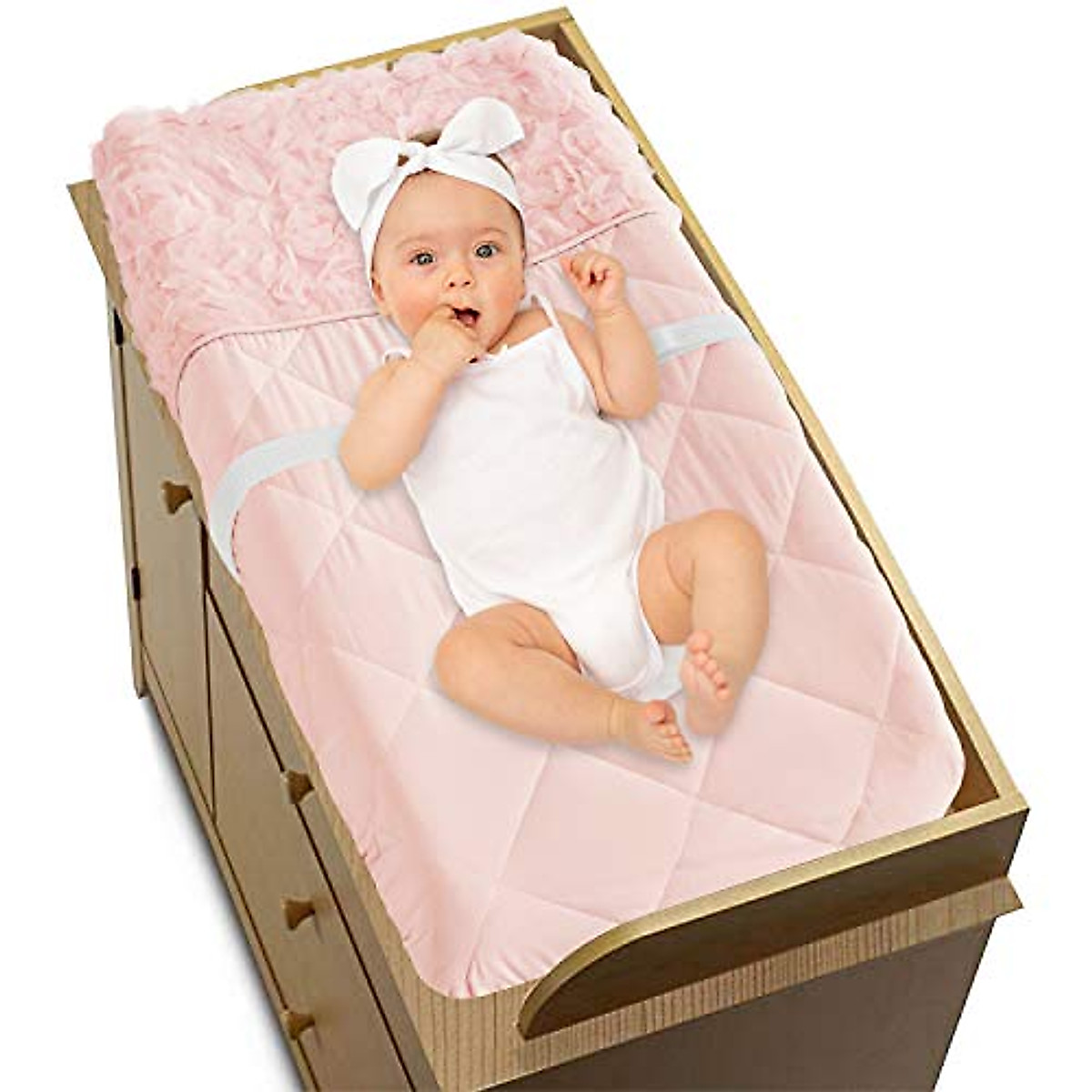 Sweet Jojo Designs Pink Floral Rose Girl Baby Nursery Changing Pad Cover - Solid Light Blush Flower Luxurious Elegant Princess Vintage Boho Shabby Chic Luxury Glam High End Roses