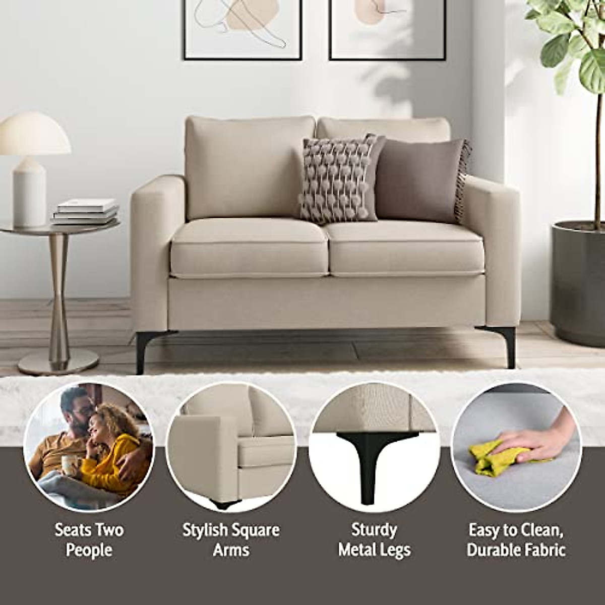 Hillsdale Alamay Modern Upholstered Loveseat Fabric Sofa, Oatmeal