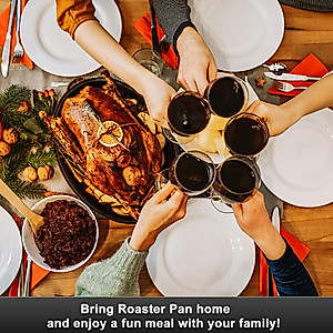 17.5 Inch Roaster Pan, Enamel Oval Turkey Roasting Pan with Domed Lid - Mother's Gift, Covered, Non-sticky, Free of Chemicals - Rôtissoire Chicken Meat Roasts Casseroles & Vegetables (17.5 Inch)