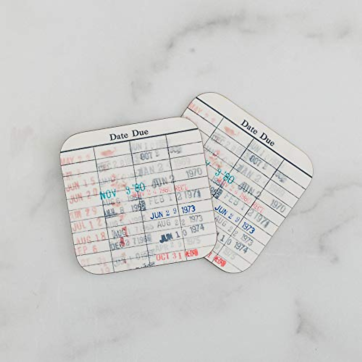 Vintage Library Due Date Card Coaster Set