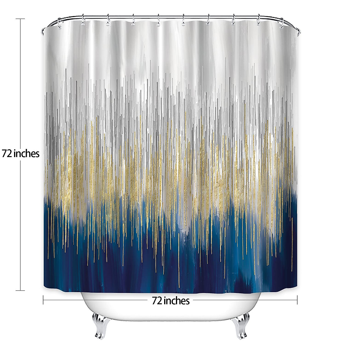 Ouyisha Blue and Gray Ombre Shower Curtain Navy Gold Modern Abstract Shower Curtains for Bathroom Contemporary Oil Painting Striped Fabric Shower Curtain Set Waterproof with Hooks, 72" X 72"