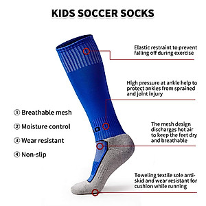AII 5 Pairs Kids Soccer Socks Boys Girls High Tube Long Knee Athletic Football Socks (4-18 Years) color mess (multicolored, Large)