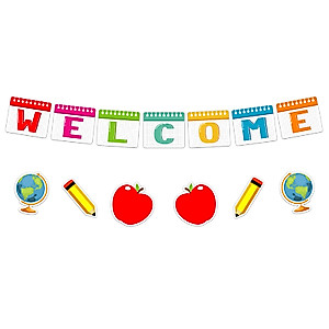 WaaHome Welcome Banner for Classroom Decorations, Pencil Welcome Back to School Bulletin Board Cutouts Set for Kindergarten Elementary Middle School Classroom Party Decorations Favors Teacher Supplies