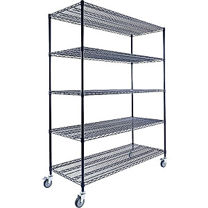 Utility Basics 60" x 24" x 72" Black 5-Tier Wire Shelving NSF 4000 LBS Max Capacity Heavy Duty Steel Storage Rack for Warehouses, Garages, Hospitals, Kitchens, and Commercial Spaces w/Premium Wheels