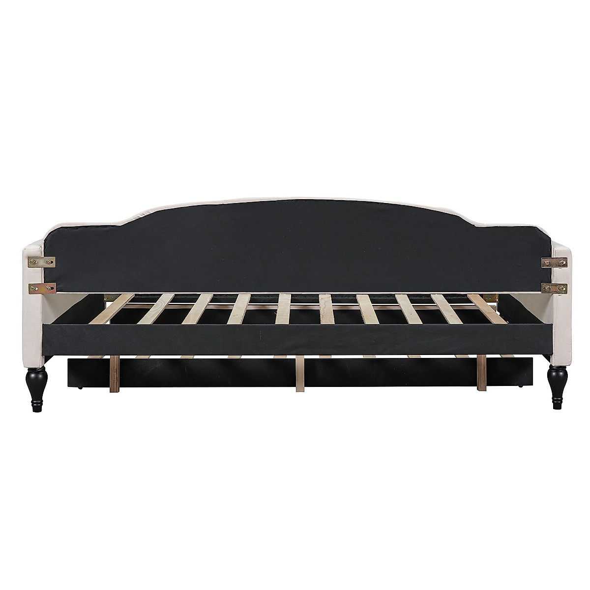 Upholstered Full Daybed with Twin Size Trundle, Full Size Daybed Frame with Button Tufted and Wingback Design, Wooden Full Sofa Bed for Livingroom Bedroom, No Box Spring Needed,Beige