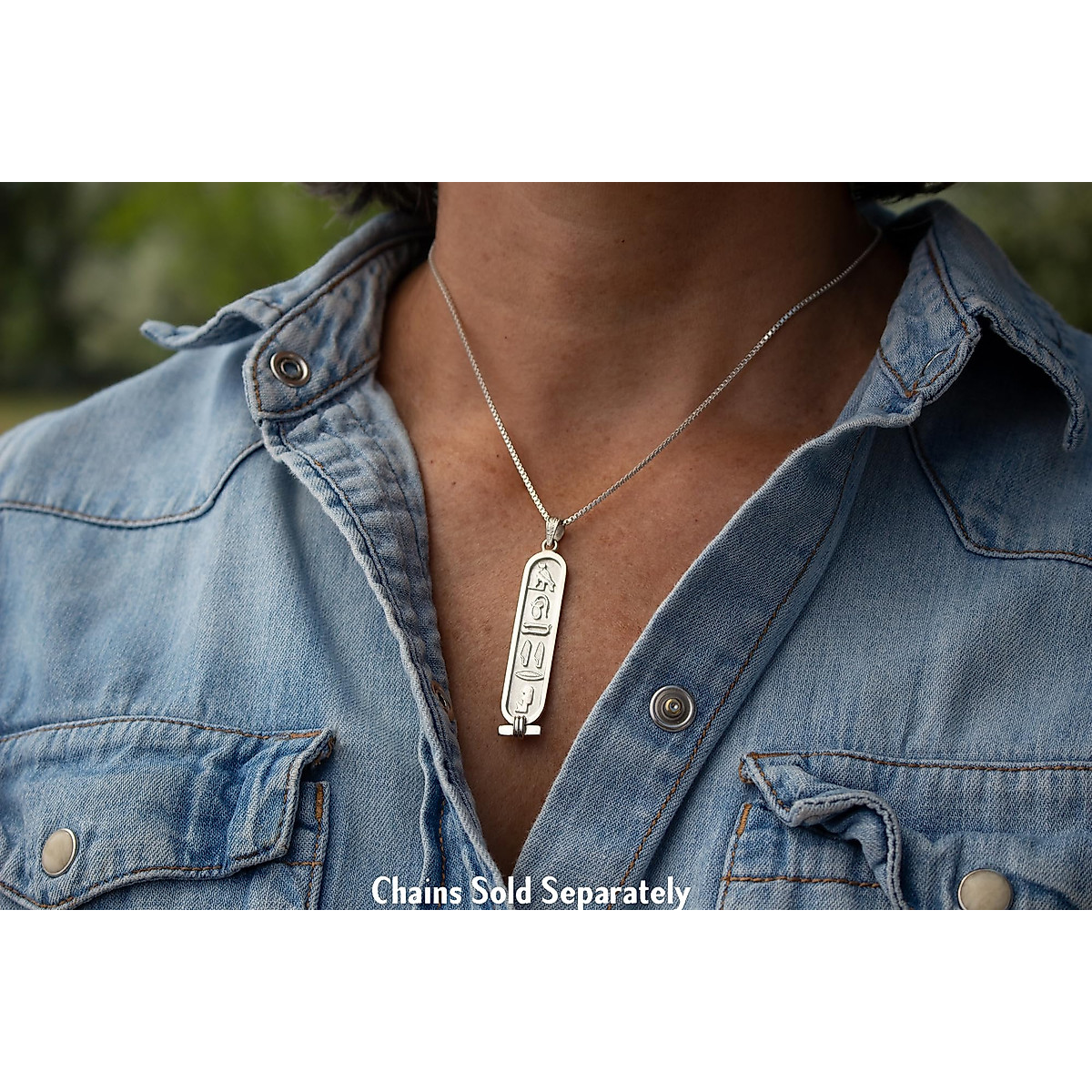 Discoveries Egyptian Imports Made in Egypt - Personalized Sterling Silver Cartouche Necklace - 1-Sided Custom Pendant Handmade in Egypt - Size: Large