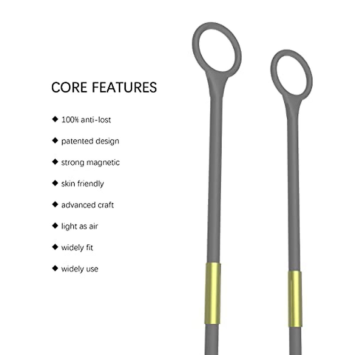 cobcobb Looper Wireless Earbuds Anti-Lost Strap Magnetic Cord for Stemless Wireless Headphone TOZO Bose JBL Beats Skullcandy Samsung(Grey 2Pack)