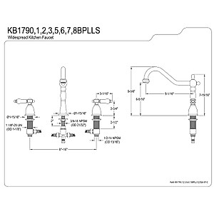 Kingston Brass KB1791BPLLS Bel Air 8 inch To 16 inch Widespread Kitchen Faucet Less Sprayer, 8-1/4 inch In Spout Reach, Chrome