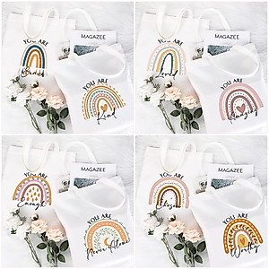 Sieral 10 Pcs Inspirational Canvas Tote Bags Bulk Teacher Tote Bags Employee Coworker Teacher Appreciation Gifts Nurse Rainbow Tote Bags with Zipper Thank You Gifts Christmas Gifts for Teacher Women