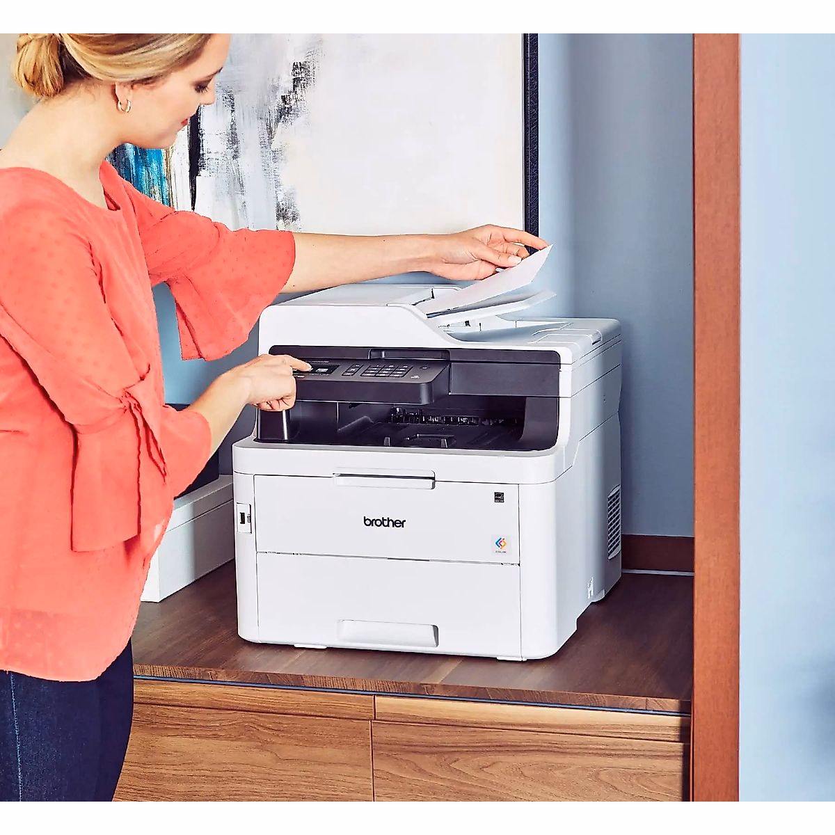 Brother MFC-L3750CDW Compact Digital Color All-in-One Printer, Duplex Printing, Print Scan Copy Fax, 600 x 2400 dpi, 25ppm, 512MB, Compatible with Alexa - Bundle with JAWFOAL Printer Cable