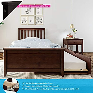 Max & Lily Twin Bed, Bed Frame with Headboard for Kids with Trundle, Slatted, Espresso & Twin Bed, Bed Frame with Headboard for Kids, Slatted, Espresso