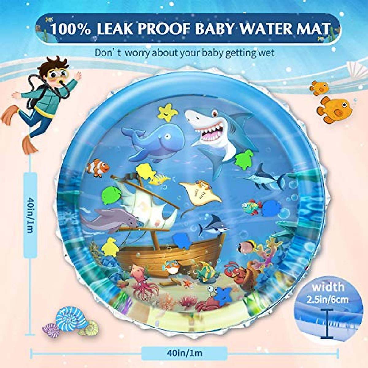 iHaHa 40''X40'' Baby Tummy Time Water Play Mat, Infant Baby Water Mat Toys for 0 3 6 9 12 Months Newborn Infant Toddler Boy Girl