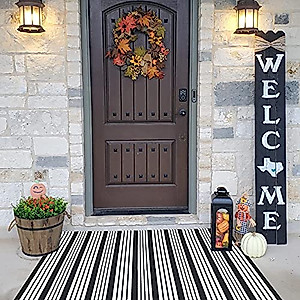 Black and White Striped Outdoor Rug Front Porch Rug 27.5"x43" Front Door Mat Cotton Hand-Woven Reversible Mats for Outdoor,Entryway,Laundry Room,Farmhouse,Kitchen (27.5"x43")