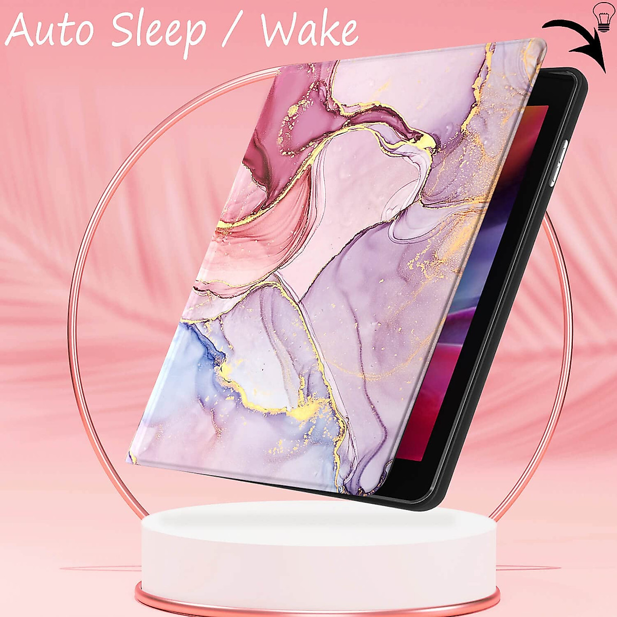 Feams Case for iPad 9th/8th/7th Generation Case, PU Leather iPad 10.2 Case 2021 2020 2019 Flip Stand Cover with Auto Wake/Sleep for iPad 9th/8th/7th Gen 10.2 Inch 2021 2020 2019 Tablet, Pink Marble