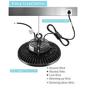 Qmix LED High Bay Light 150W 22,500LM 1-10V Dimmable with 5' Cable W/US Plug, UFO High Bay Light 5000K Daylight 600W MH Replacement, Commercial Bay Lighting DLC/ETL Listed