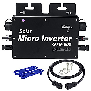 Pikasola 600W Waterproof IP65 Micro Solar Inverter with 22-50VDC Wide Input Voltage to auto 110VAC for 2 pcs 300w Solar Panels MPPT Grid Tie Inverter