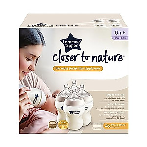 Tommee Tippee Closer To Nature Baby Bottles Slow Flow Breast-Like Nipple With Anti-Colic Valve (9oz, 4 Count)