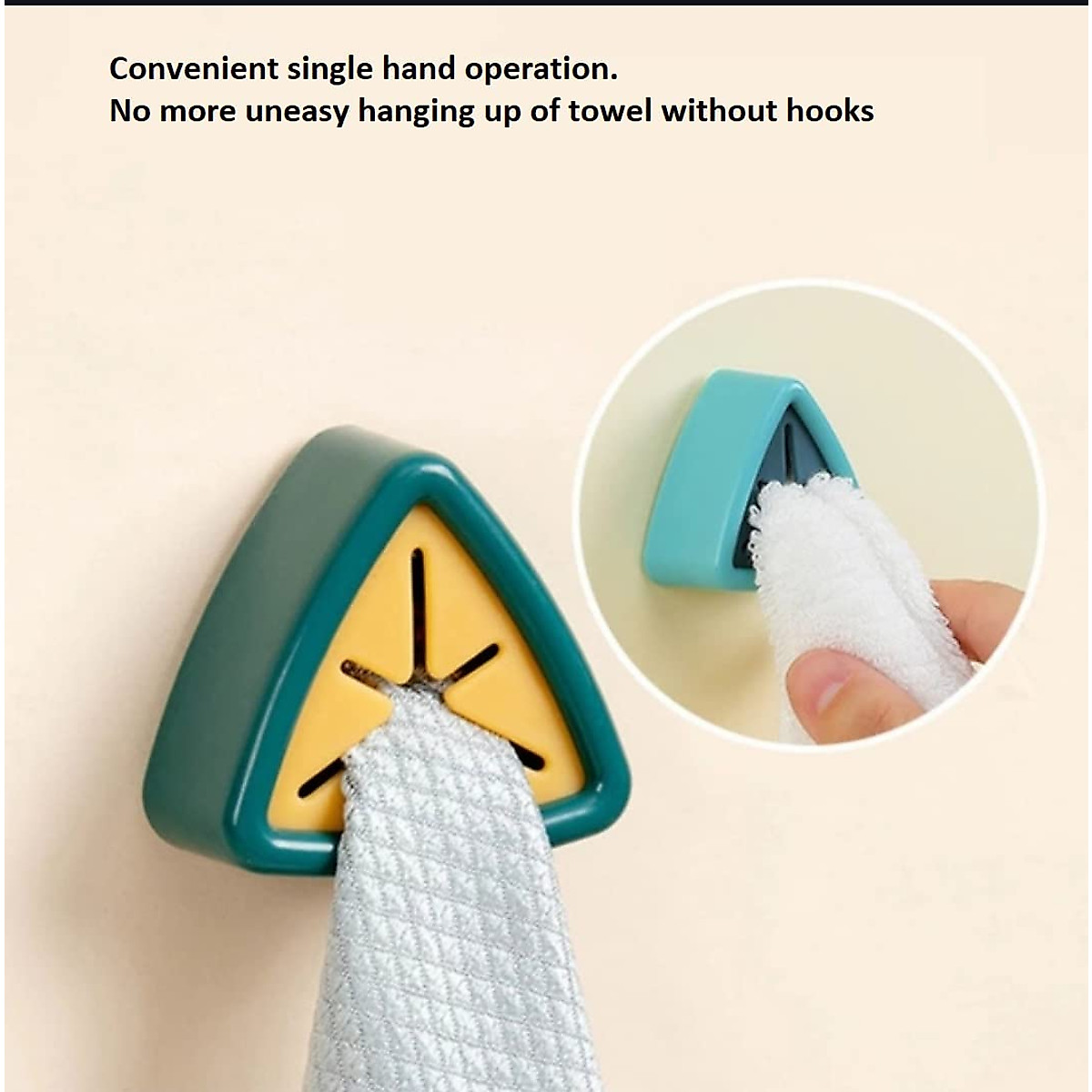 Cavehorizon 4 Pack Easy to Install Dish and Hand Towel Hooks - Incl. pre Cut self Adhesive Pads. Modern Colored Kitchen and Bathroom Push Hooks