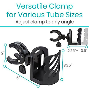 Vive Wheelchair Cup Holder (XL) - Universal, Adjustable, Clip On Accessory for Rolling Walker, Rollator, Electric Mobility Scooter, Stroller, Bike & Chair - Water Bottle Attachment for Seniors & Adult