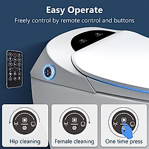Zevemomo Tankless Smart Toilet with Bidet Built in, Approach Auto Open & Soft Close Lid, Foot Sensing, Heated Seat, Warm Water and Dry, Modern Toilet with Off-Seat Auto Flush, Remote Control, White