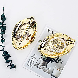 Golden Leaf Tray Ceramic Jewelry Plate Key Tray Ring Holder Trinket Dish Vanity Tray Candy Snack Tray for Christmas,Birthday,Wedding,Women