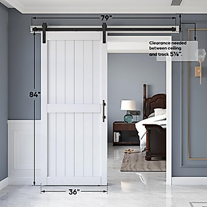 Finosen 36in x 84in White Barn Door Slab with 6.6FT Sliding Door Hardware Kit,Waterproof,Anti-Scratch,DIY Easy Assembly,Easy to Clean,H Frame