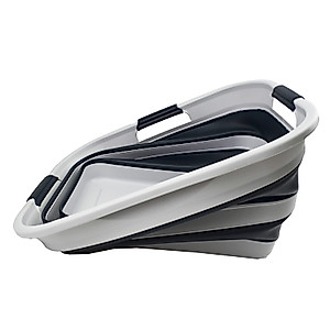 SAMMART 30L(8 gallon) Collapsible Plastic Laundry Basket - Foldable Pop Up Storage Container/Organizer - Space Saving Hamper/Basket - Water Capacity 24L(6.3 gallon) (1, Grey/Slate Grey)