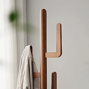 TinyTimes Wooden Coat Rack Free Standing, Cactus Shape, Sturdy Rustic Hall Tree Coat Tree Coat Hanger with 6 Hooks, for Coat, Hat, Clothes, Scarves, Handbags, Umbrella - Dark Brown
