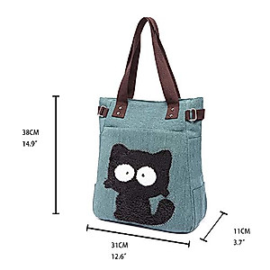 KAUKKO Women Canvas Handbag Shoulder Bag Cat Big Tote Bag