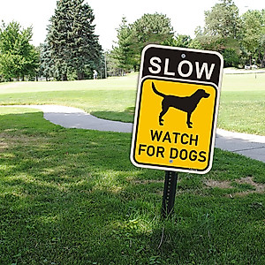 2 Pack Slow Watch For Dogs Sign 18 x 12 Inches Slow Down Dogs at Play Signs Metal Reflective Rust Aluminum Weatherproof UV Protected Easy Mounting Indoor Outdoor Use
