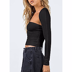 Dokotoo 2023 Women's Long Sleeve Shrug Crop Cardigan & Sexy Y2K Square Neck Strapless Cami Tank Top - Black, M