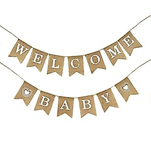 Dadam Welcome Baby Burlap Banner Flags Vintage Baby Shower Banner Rustic Baby Shower Decorations Banners and Signs