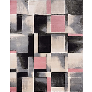 Well Woven Lane Blush Pink Modern Geometric Boxes & Squares Pattern Area Rug 5x7 (5'3" x 7'3")