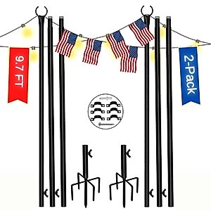 2 Pack - 9.7FT Adjustable String Light Pole for Outside, Outdoor Lighting Poles, Patio Light Poles for Garden, Lawn, Patio and Fence