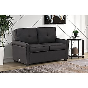 JUBILOOM Pull Out Sofa Couch, Folding Futon Sleeper Bed with 2 USB Ports, Convertible Twin Loveseat Furniture for Compact Small Space, Dorm, Living Room Apartment, Office (Black)
