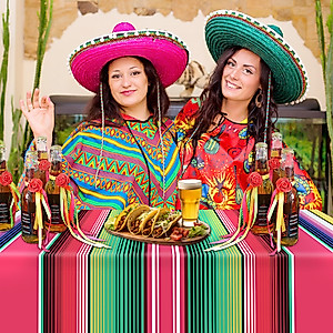 Hxezoc 3 Pack Disposable Plastic Mexican Serape Tablecloths, Mexican Fiesta Striped Party Table Cover for Mexican Party Wedding Birthday Party Decorations Outdoor Indoor Party Supplies