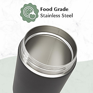 Goodful Vacuum Sealed Insulated Food Jar with Handle Lid, Stainless Steel Thermos, Lunch Container, 16 Oz, Gray