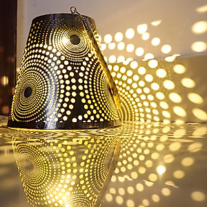 Large Outdoor Hanging Solar Lantern, Waterproof Garden Patio LED Solar Light, Dot Hollowed-Out Design Retro Landscape Metal Decorative Lanterns for Tree, Table, Floor, Yard Decor (1 Pack, Bronze)