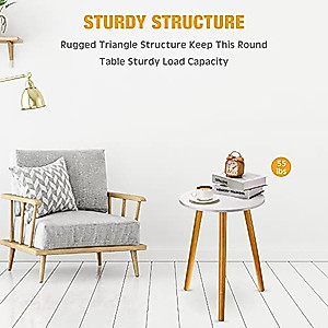 4 Set Round Side Table End Table with 3 Wood Legs Modern Accent Tray Nightstand White Bedside Table Small Coffee End Table for Living Room, Bedroom, Small Spaces, Easy Assembly 20.5 x 15.7 Inches