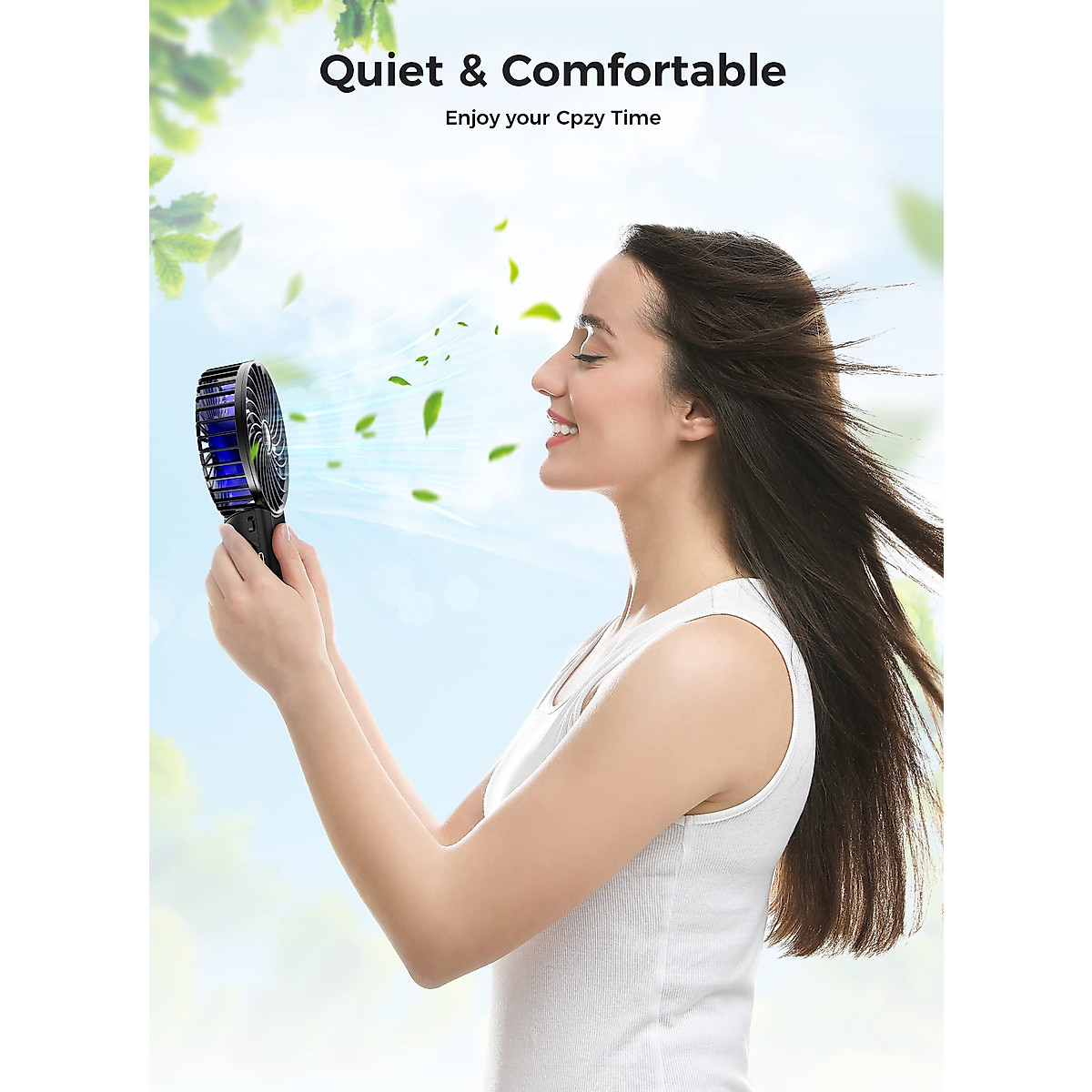 JZCreater Mini Handheld Fan,Portable Hand Held Fan, 15H Cooling Fan, Quiet 4 Speed, USB Rechargeable Battery Operated Desk Fan, Small Folding Electric Fan for Travel Outdoor Home Office Makeup, BLACK