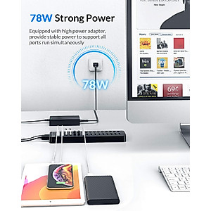 ORICO Powered USB Hub, 16 Ports 78W USB 3.0 Data Hub with BC1.2 Charging Individual On/Off Switches and 12V/6.5A Power Adapter for Desktop Computer, PC, iMac, Mobile HDD, Flash Drive