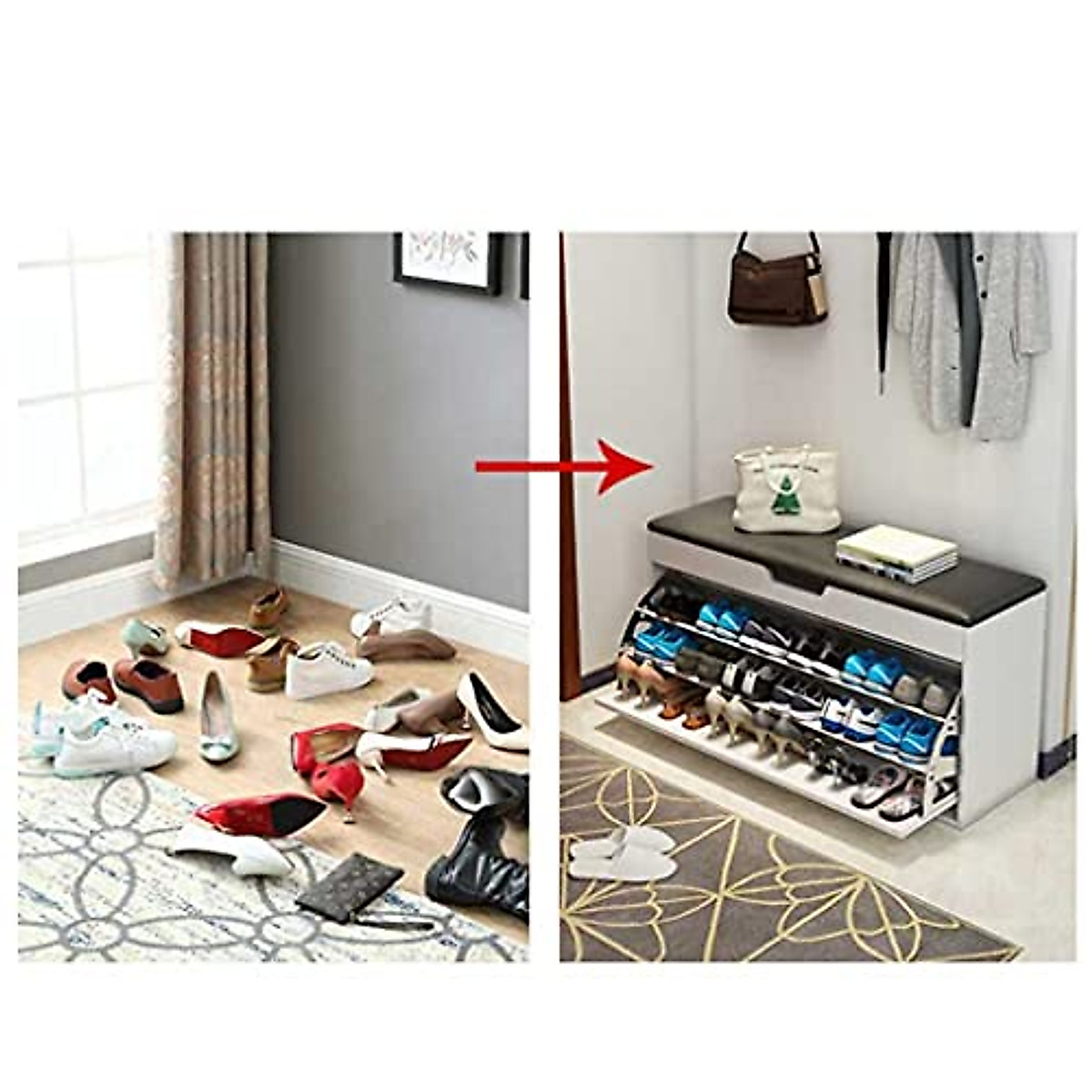 LYNGBY Shoe Storage Shoe Cabinet at The Door of The Home can sit on The Shoe Rack Stool Anti Large Capacity Shoebox Tipping Console Cabinet Shoe Rack (Color : White, Size : B)