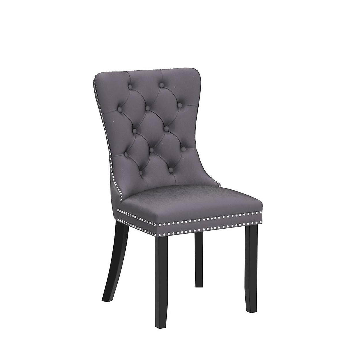 Virabit Tufted Dining Chairs Set of 6, Velvet Upholstered Dining Chairs with Nailhead Back and Ring Pull Trim, Solid Wood Dining Chairs for Kitchen/Bedroom/Dining Room (Grey)