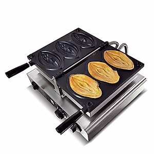 Vaseni Commercial Abalone Shape Waffle Maker Machine, 3 PCS Strange Shaped Electric Vagina Waffle Machine, Hot Dog Baker Maker, Strange Waffle Iron Non-Stick Inner, Temperature Control