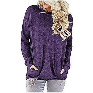 LaLaLa Womens Sweatshirts with Pockets Crewneck Casual Cotton Long Sleeve Tunic Top Shirts with Leggings (Medium,Purple)