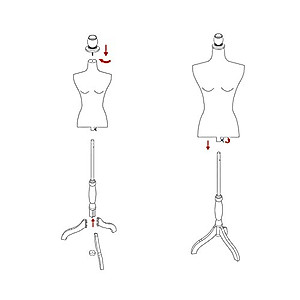 Female Mannequin Torso with Stand, Height Adjustable from 52'' to 67'' Dress Form with Tripod Base, for Dress Jewelry, Display, Beige Printing