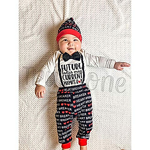 BIRTHDAY SHARK Baby Boy Valentine's Day Outfit Boy First Valentine's Day Clothes Infant Heart Breaker Outfit (White,3-6 Months)