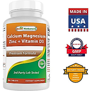 Best Naturals Calcium Magnesium Zinc with Vitamin D3, 300 Tablets - Calcium 1000 mg, Magnesium 400 mg, Zinc 25 mg & D3 600 IU per Serving (3 Tablets)