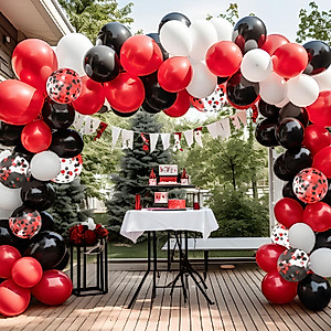 RUBFAC 80Pcs 12 Inches, Red Black White Balloons Kit Party Balloons with Ribbons forfor Birthday, Wedding, Baby Shower, Graduation Decorations
