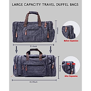 Canvas Duffle Bag Mens with Shoes Compartment，（50L/55L）Travel Bag for Men Adjustable Capacity Weekend Overnight Bag Carry on Bag Hospital Holdalls (Black)